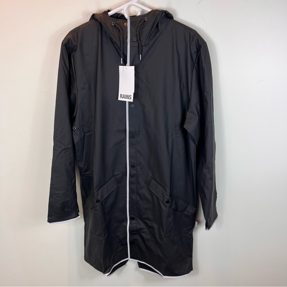 Rains | Jackets & Coats | Rains Long Jacket Reflective Raincoat Black ...